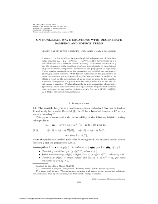 (PDF) On nonlinear wave equations with degenerate damping and source terms