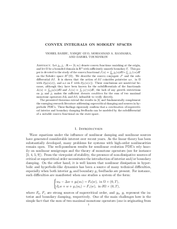 (PDF) Convex integrals on Sobolev spaces