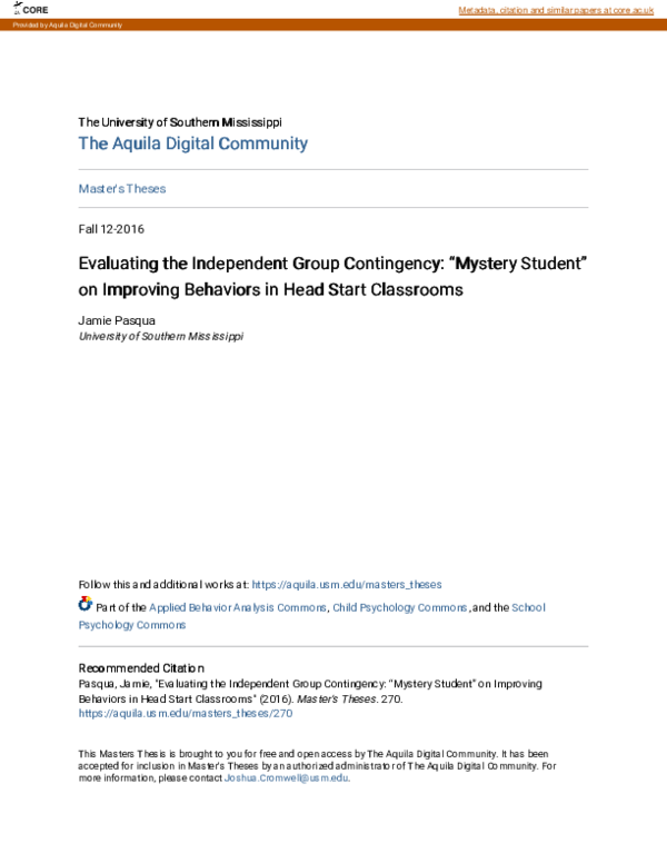 (PDF) Evaluating the independent group contingency: “Mystery Student ...