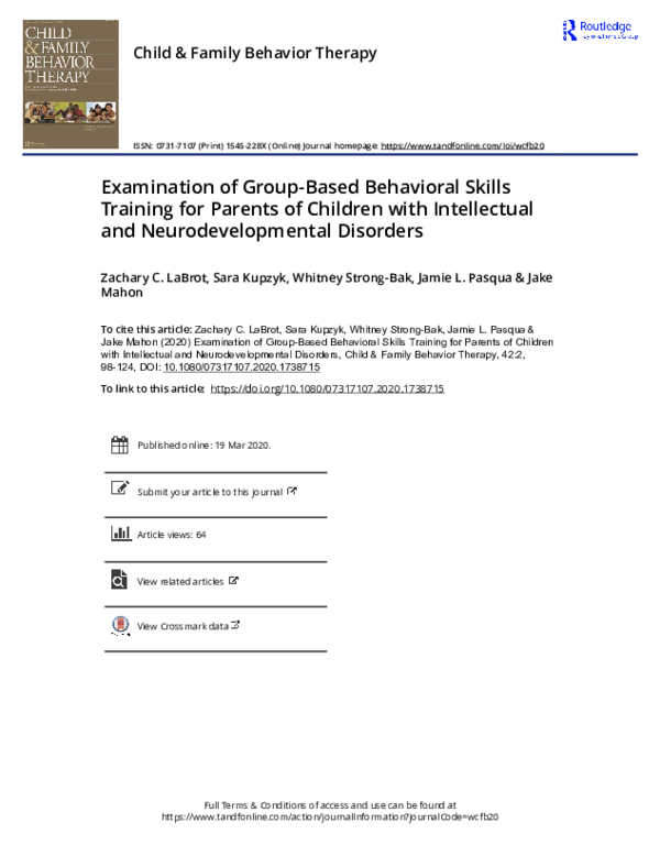 (PDF) Examination of Group-Based Behavioral Skills Training for Parents of Children with ...