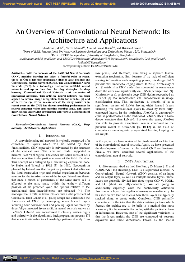 (PDF) An Overview of Convolutional Neural Network: Its Architecture and Applications