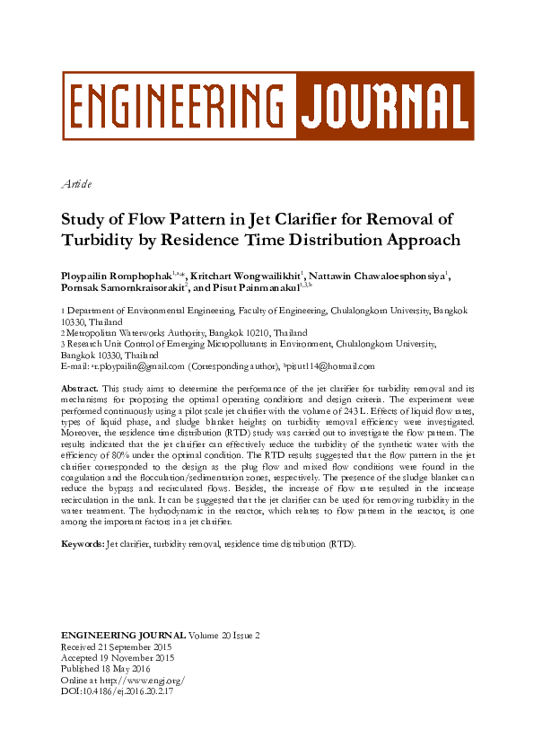 (PDF) Study of Flow Pattern in Jet Clarifier for Removal of Turbidity ...