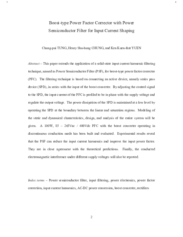 (PDF) Boost-Type Power Factor Corrector With Power Semiconductor Filter for Input Current Shaping