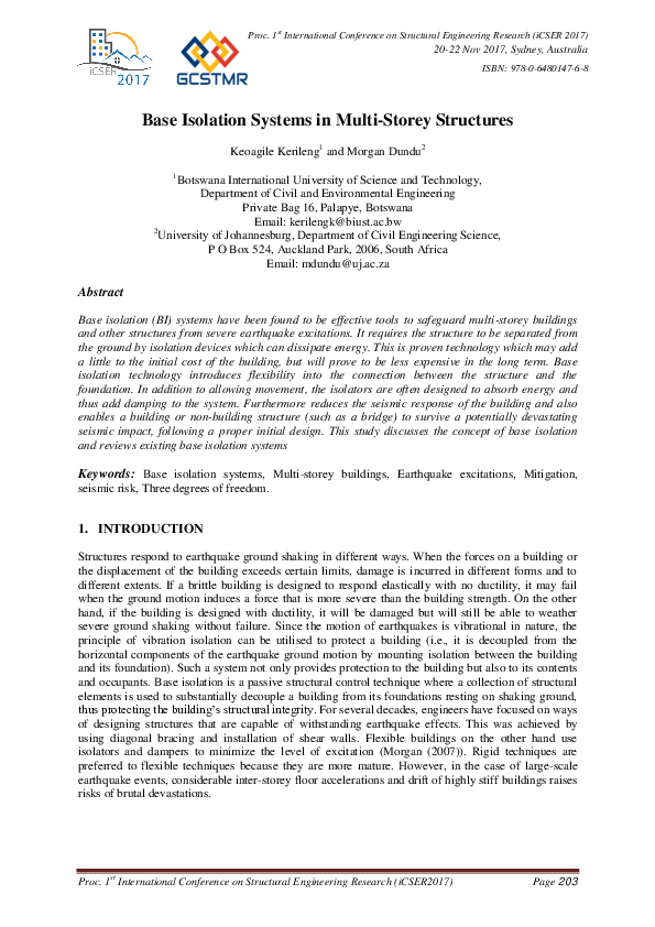 (PDF) Base Isolation Systems in Multi-Storey Structures