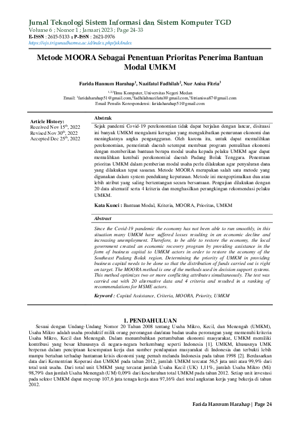 (PDF) Metode MOORA Sebagai Penentuan Prioritas Penerima Bantuan Modal UMKM