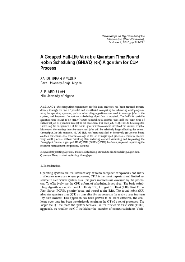 Pdf A Grouped Half Life Variable Quantum Time Round Robin Scheduling Ghlvqtrr Algorithm For