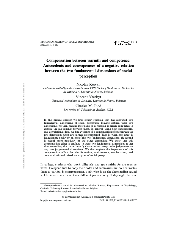 (PDF) Compensation between warmth and competence: Antecedents and ...