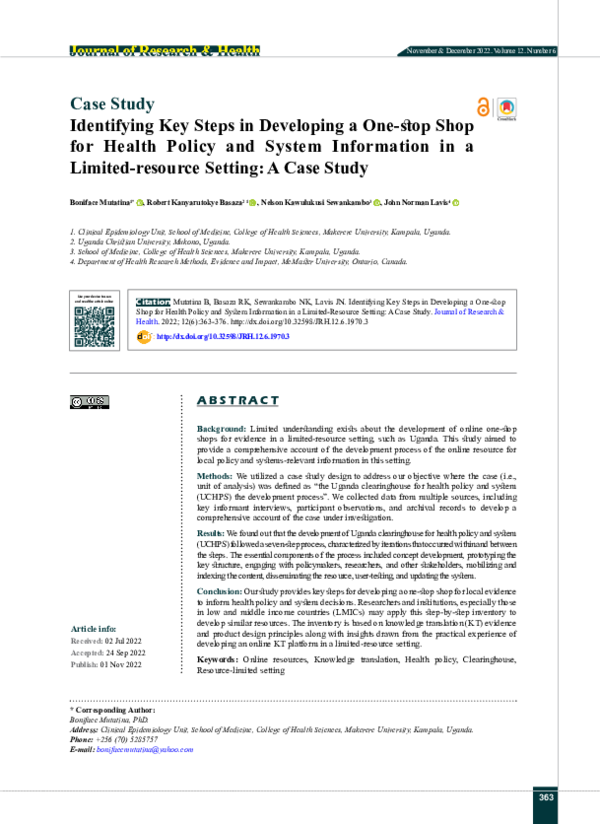 (PDF) Identifying Key Steps in Developing a One-stop Shop for Health ...