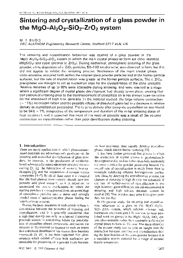 (PDF) Sintering and crystallization of a glass powder in the MgO-Al2O3 ...