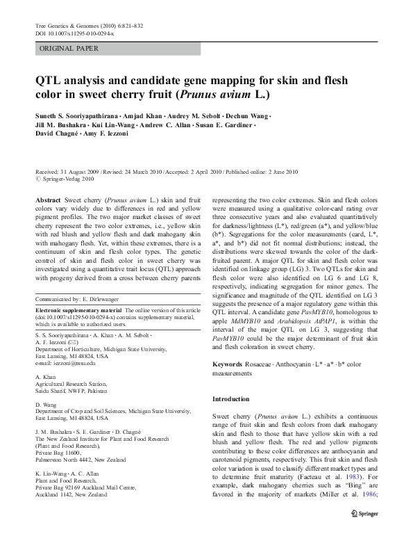 (PDF) QTL analysis and candidate gene mapping for skin and flesh color in sweet cherry fruit ...