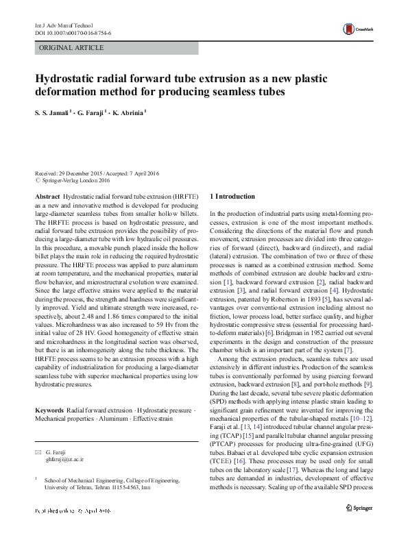 (PDF) Hydrostatic radial forward tube extrusion as a new plastic ...