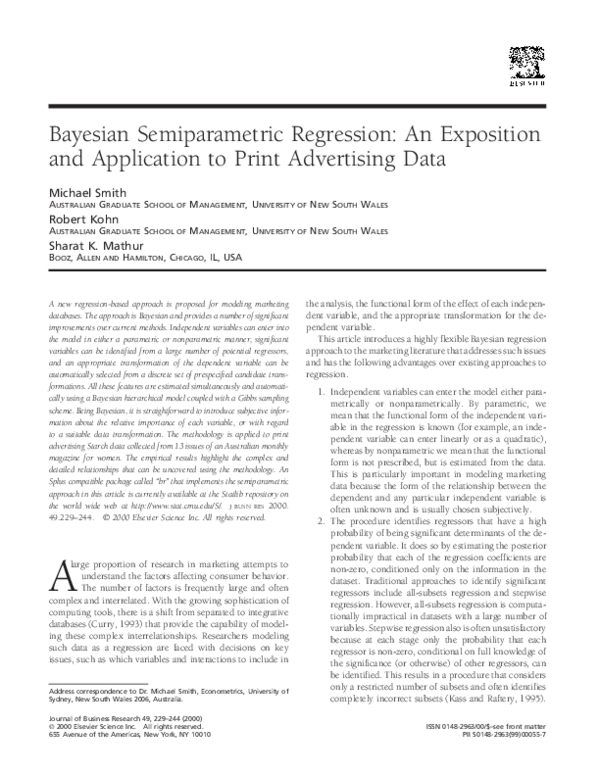 Pdf Bayesian Semiparametric Regression