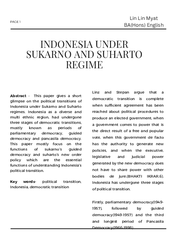 (PDF) INDONESIA UNDER SUKARNO AND SUHARTO REGIME