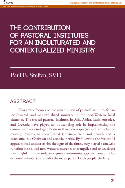 (PDF) The Contribution of Pastoral Institutes for an Inculturated and ...