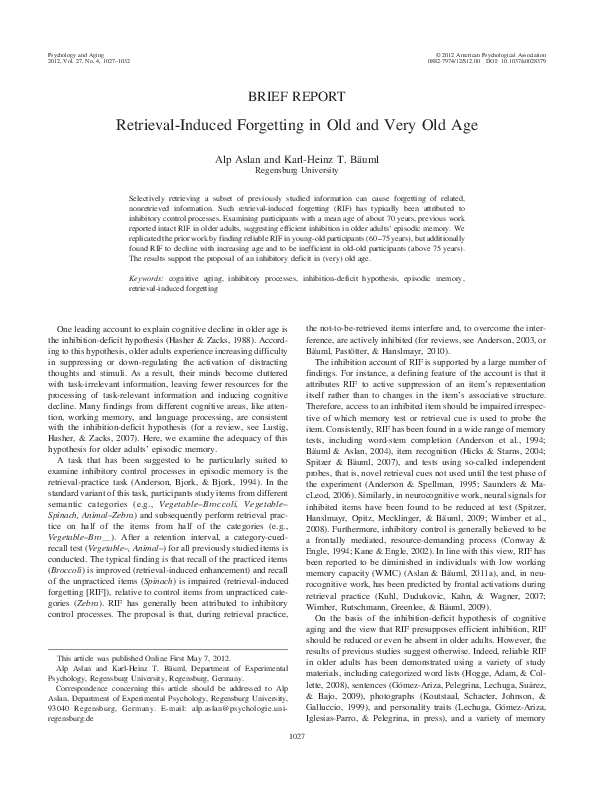 (PDF) Retrieval-induced forgetting in old and very old age