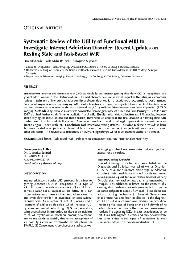 (PDF) Systematic review of the utility of functional MRI to investigate ...