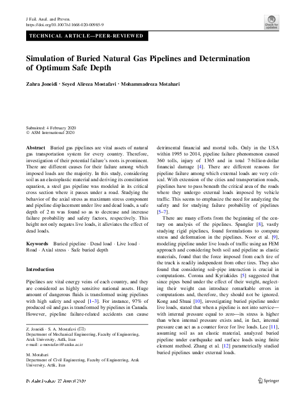 (PDF) Simulation of Buried Natural Gas Pipelines and Determination of Optimum Safe Depth