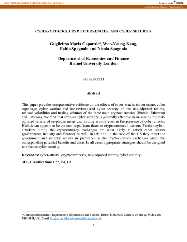 (PDF) Cyber-Attacks, Cryptocurrencies, and Cyber Security