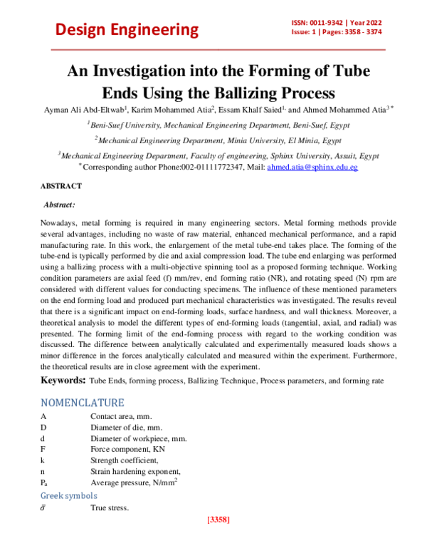 (PDF) An Investigation into the Forming of Tube Ends Using the ...