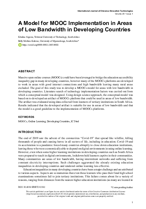 (PDF) A Model for MOOC Implementation in Areas of Low Bandwidth in Developing Countries