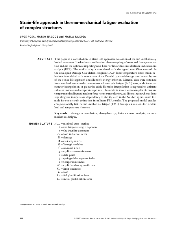 (PDF) Strain-life approach in thermo-mechanical fatigue evaluation of ...