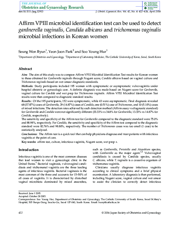 (PDF) Affirm VPIII microbial identification test can be used to detect ...