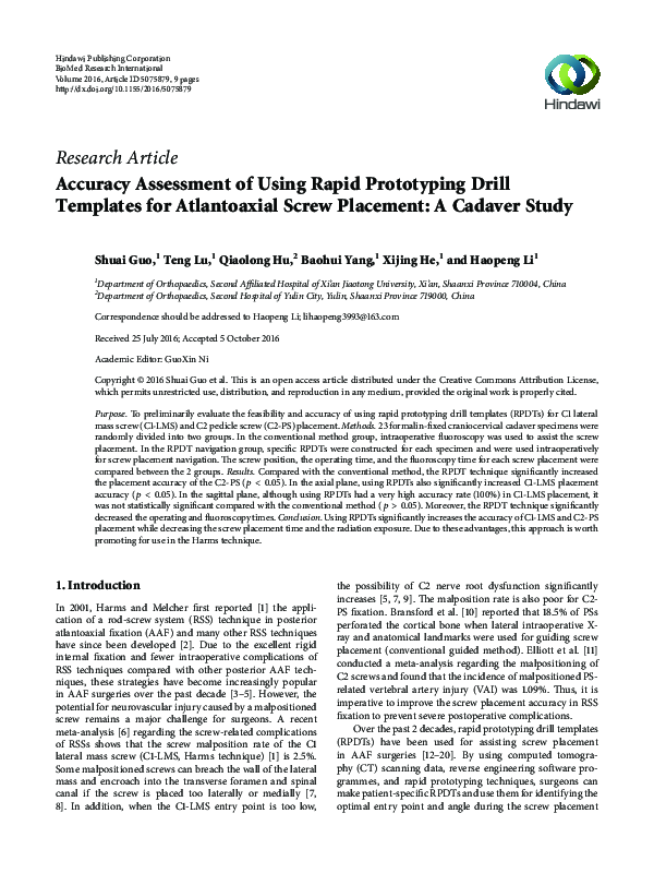 (PDF) Accuracy Assessment of Using Rapid Prototyping Drill Templates ...