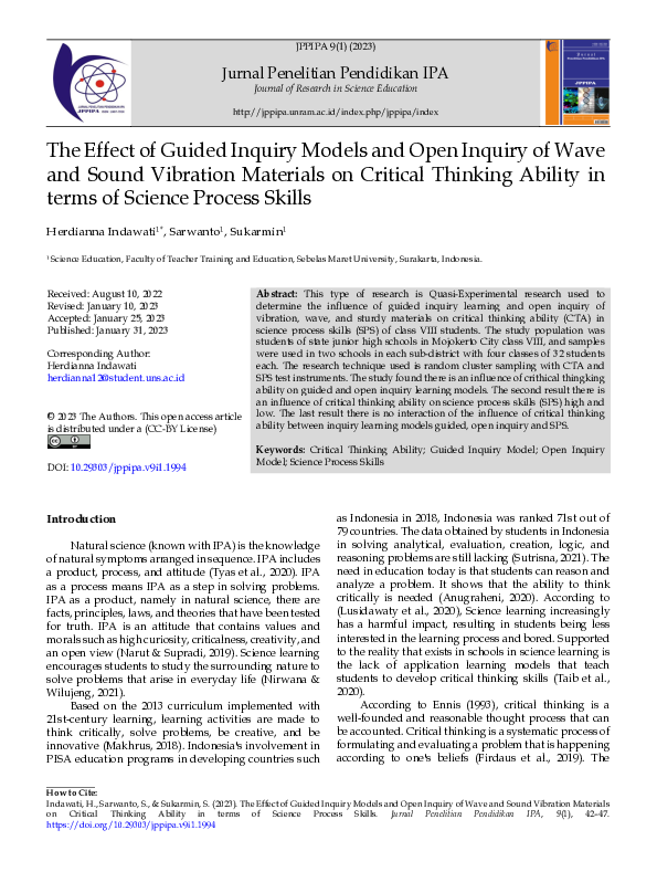 (PDF) Effect of Guided Inquiry Models and Open Inquiry of Wave and Sound Vibration Materials on ...