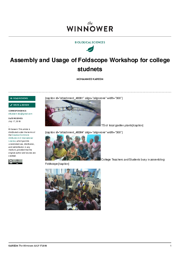 (PDF) Assembly and Usage of Foldscope Workshop for college studnets