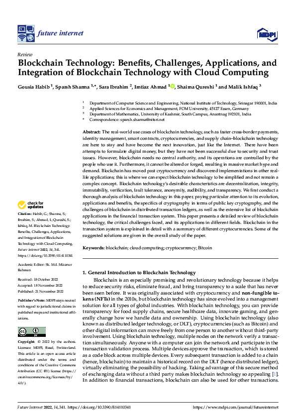 (PDF) Blockchain Technology: Benefits, Challenges, Applications, and Integration of Blockchain ...