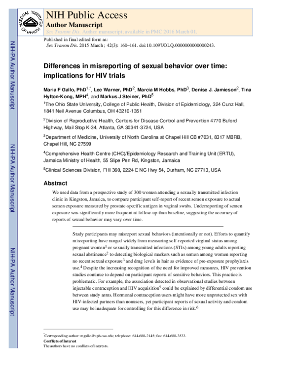 (PDF) Differences in Misreporting of Sexual Behavior Over Time