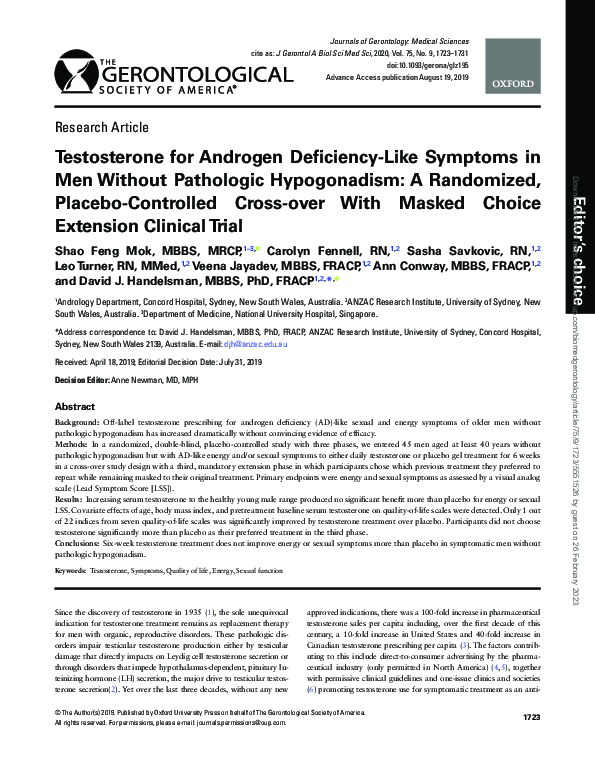 (PDF) Testosterone for Androgen Deficiency-Like Symptoms in Men Without ...