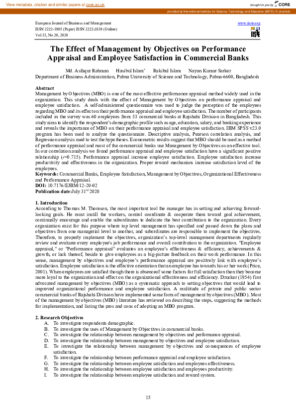 (PDF) The Effect of Management by Objectives on Performance Appraisal ...