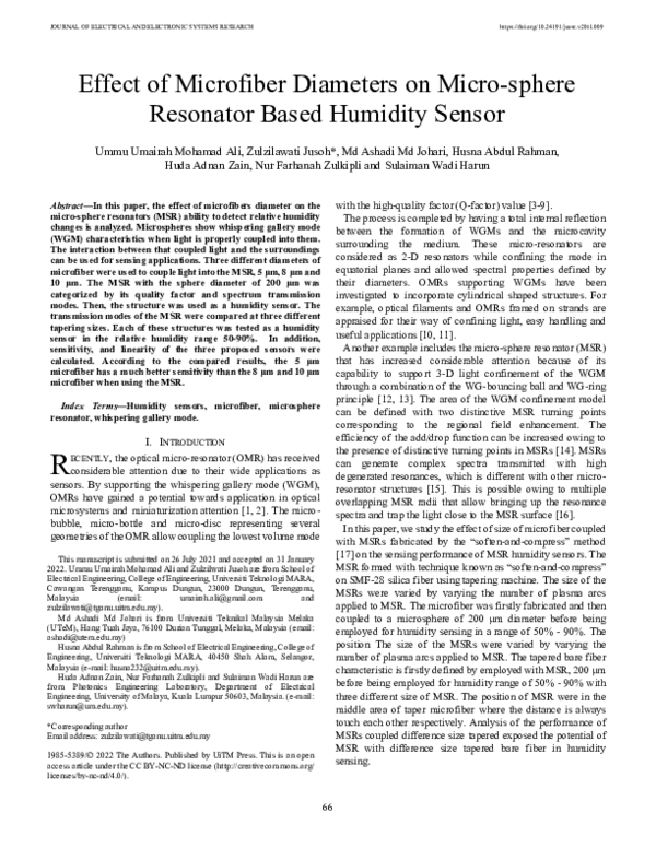 (PDF) Effect of Microfiber Diameters on Micro-sphere Resonator Based ...