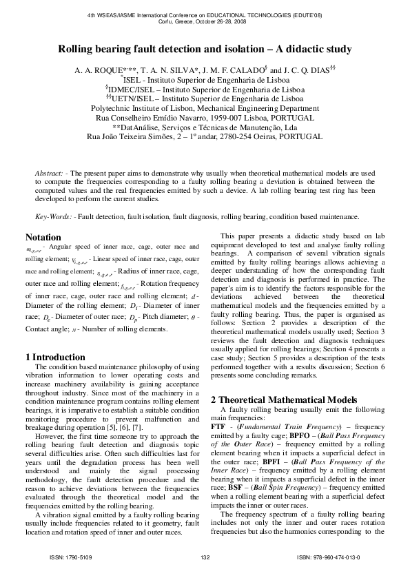 (PDF) Rolling bearing fault detection and isolation-A didactic study | João Calado - Academia.edu