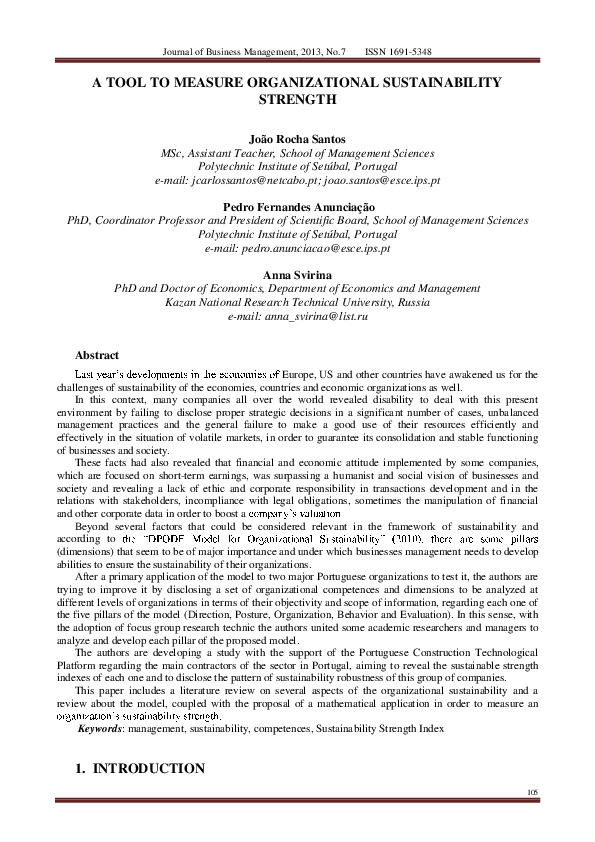 (PDF) A tool to measure organizational sustainability strength