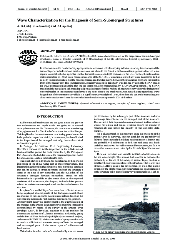 (PDF) Wave Characterization for the Diagnosis of Semi-Submerged Structures