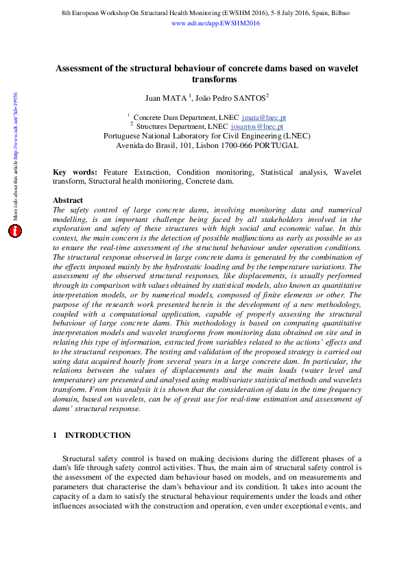 Pdf Assessment Of The Structural Behaviour Of Concrete Dams Based On Wavelet Transforms