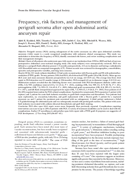 (PDF) Perigraft Seroma After AAA Repair: Frequency and Risks