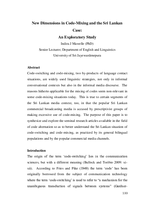 (PDF) New Dimensions in Code-Mixing and the Sri Lankan Case: An Exploratory Study