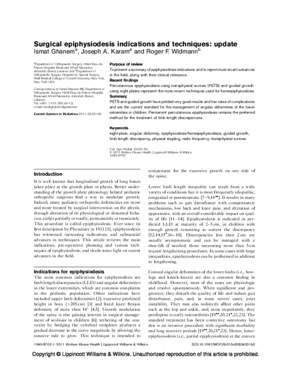 (PDF) Surgical epiphysiodesis indications and techniques: update ...