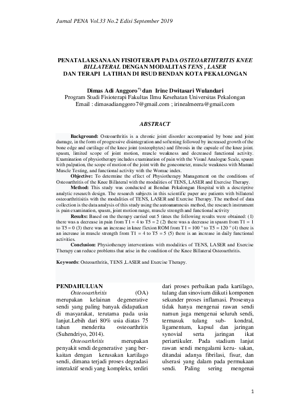 (PDF) Penatalaksanaan Fisioterapi Pada Osteoarthtritis Knee Billateral ...