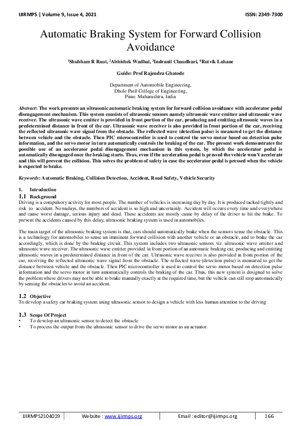 (PDF) Automatic Braking System for Forward Collision Avoidance