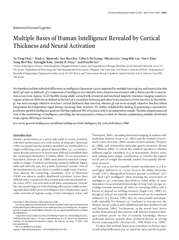 (PDF) Multiple Bases of Human Intelligence Revealed by Cortical ...