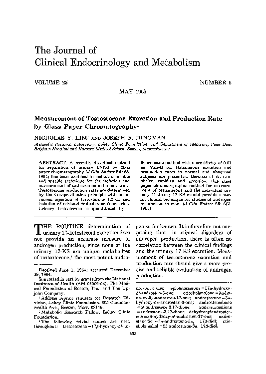 (PDF) Measurement of Testosterone Excretion and Production Rate by ...
