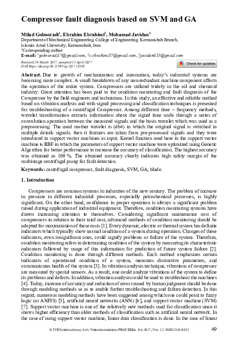 (PDF) Compressor fault diagnosis based on SVM and GA