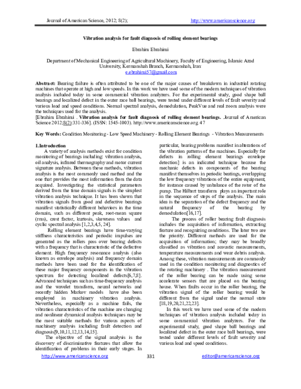 Pdf Vibration Analysis For Fault Diagnosis Of Rolling Element Bearings