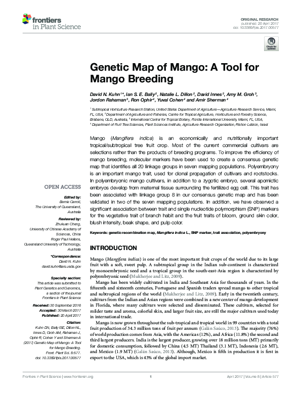 (PDF) Genetic Map of Mango: A Tool for Mango Breeding | Ron Ophir - Academia.edu