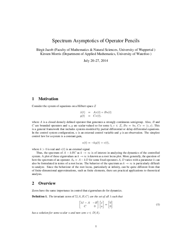 (PDF) Spectrum Asymptotics of Operator Pencils