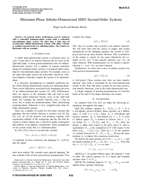 Pdf Minimum Phase Infinite Dimensional Siso Second Order Systems